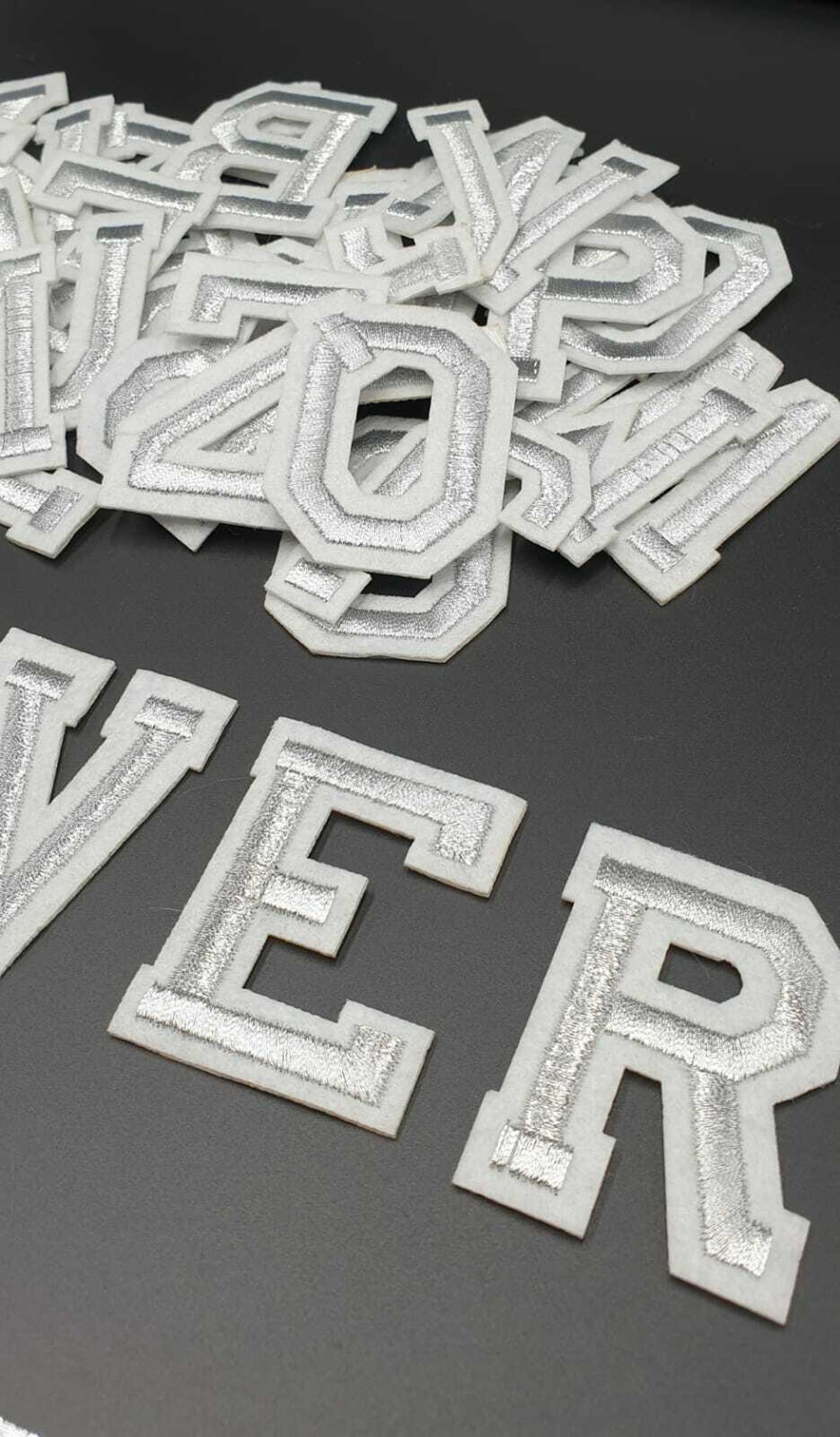 Silver Letter Patch Patches Iron on / Sew on Retro Alphabet Embroidery ...