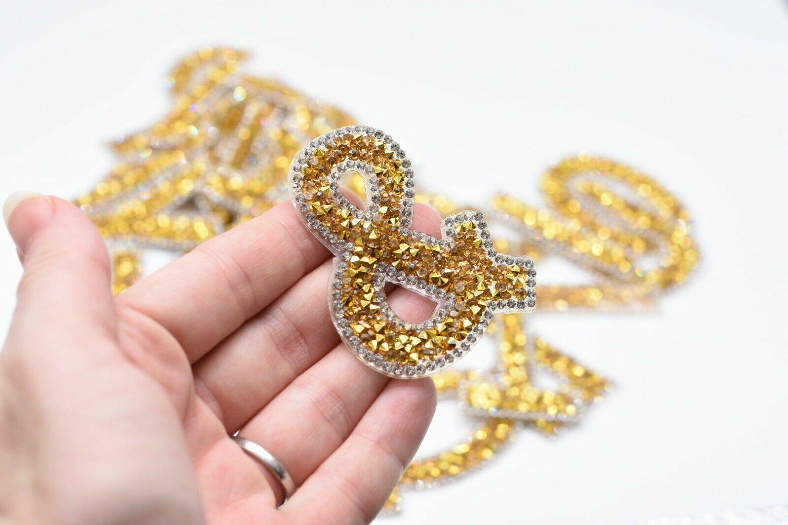 Large Gold Rhinestone Sparkle Letter Patch Patches Iron on Alphabet ...