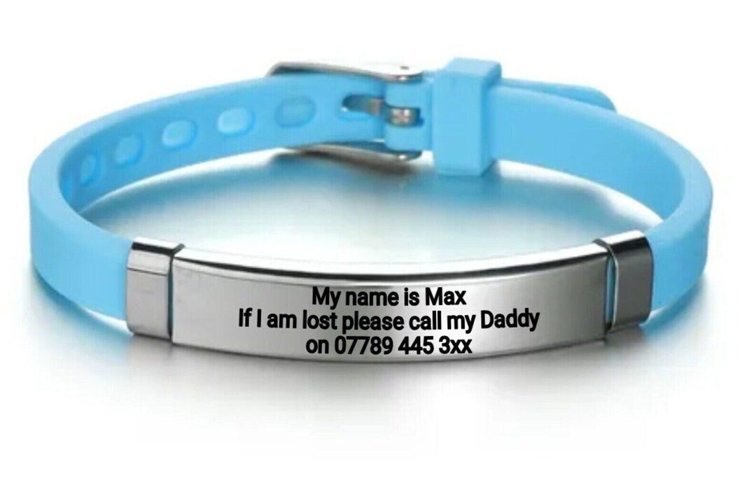 Childrens Customised Personalised Engraving Lost/missing Alert Bracelet ...