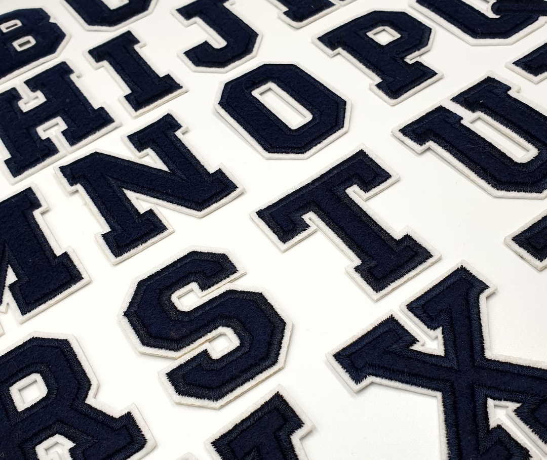 Navy Blue & White College Letter Patch: Embroidered Iron-on Applique ...