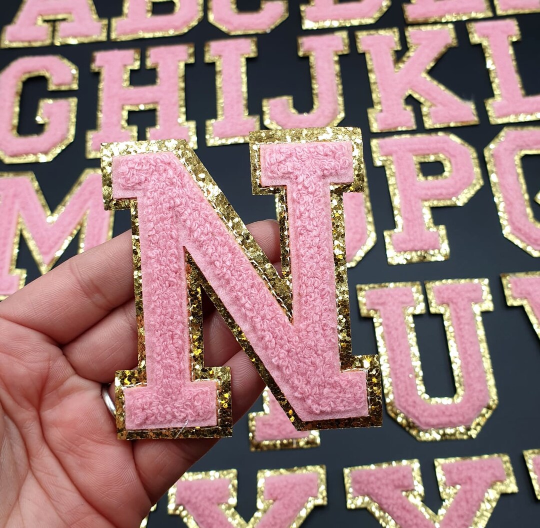 Large 8cm Pink Chenille Patch Letter Patches Iron on /sew on Retro ...