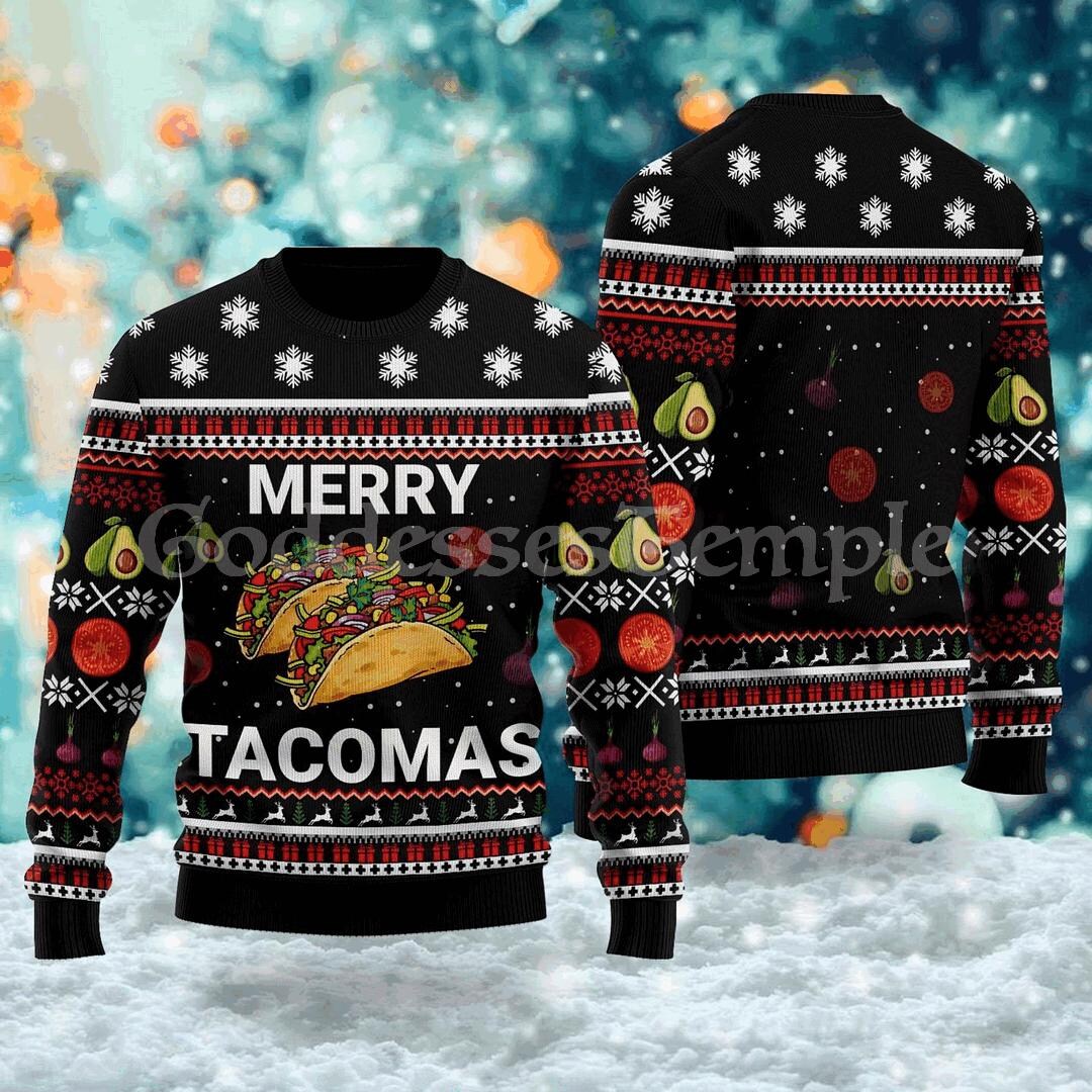 Merry Tacomas 3D Printed Christmas Sweater, Taco Lovers Ugly Christmas ...