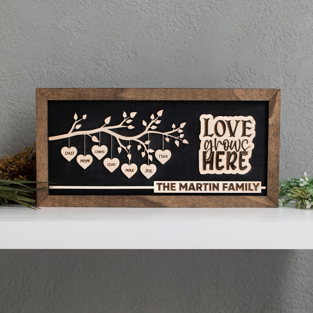 Family Tree Wooden Sign Framed Last Name Sign Family Tree Customized ...