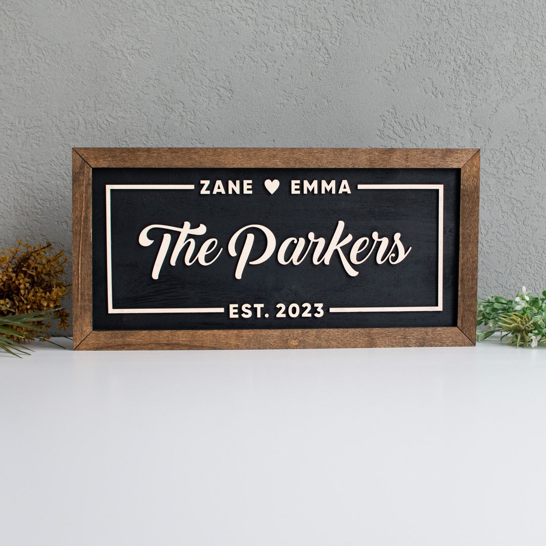 Large Pitch Black Family Name Sign - Custom Last Name Sign With Frame ...