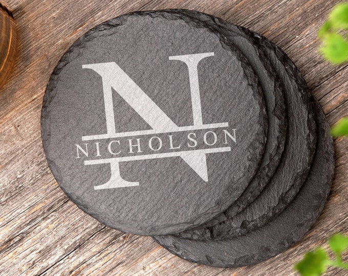 Four 4 Slate Drink Coasters Set, Engraved Slate Coasters, Custom ...