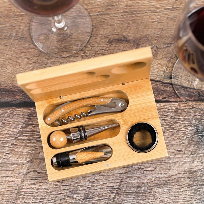 Bamboo Wine Accessory Set Custom Engraved Wine Tool Set - Etsy