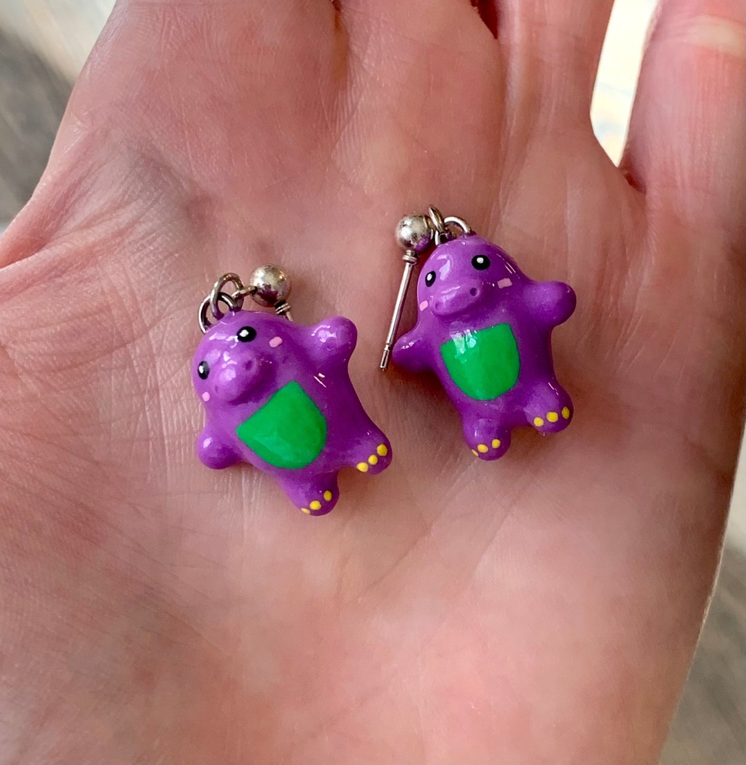 Nostalgic Barney Polymer Clay Dangle Earrings, Retro Nostalgia Jewelry ...