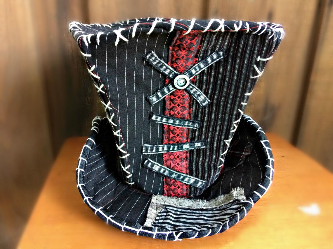 Mad Hatter hat pin stripe top hat Magician Burning man | Etsy