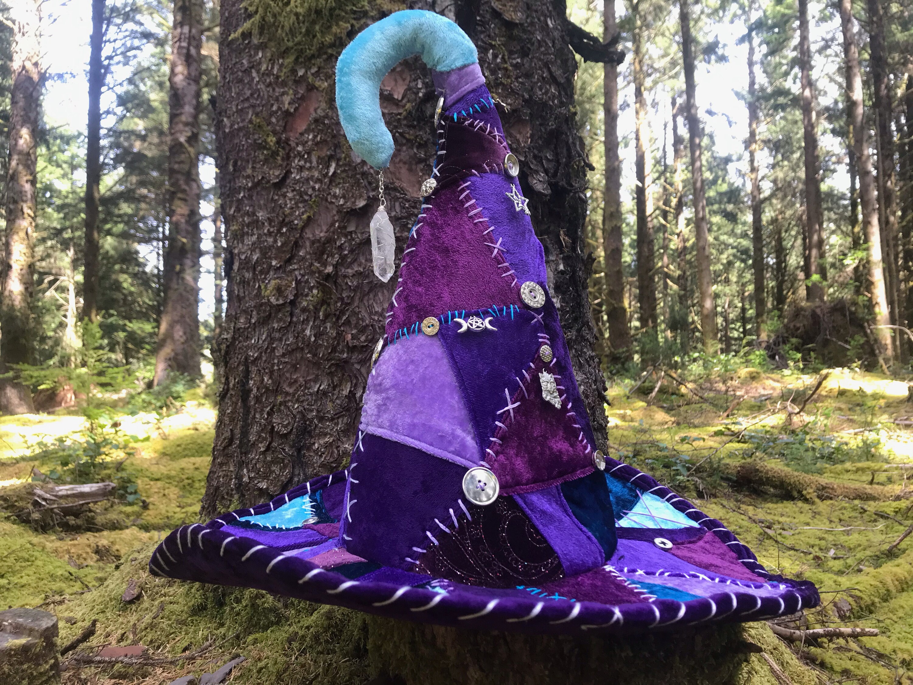 Purple Wizard Hat Moon Witch Hat Enchanted Crystal Real - Etsy