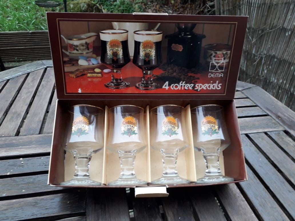 Set of 4 Vintage 1970s Dema Coffee Specials Stemmed Glasses With Gold ...