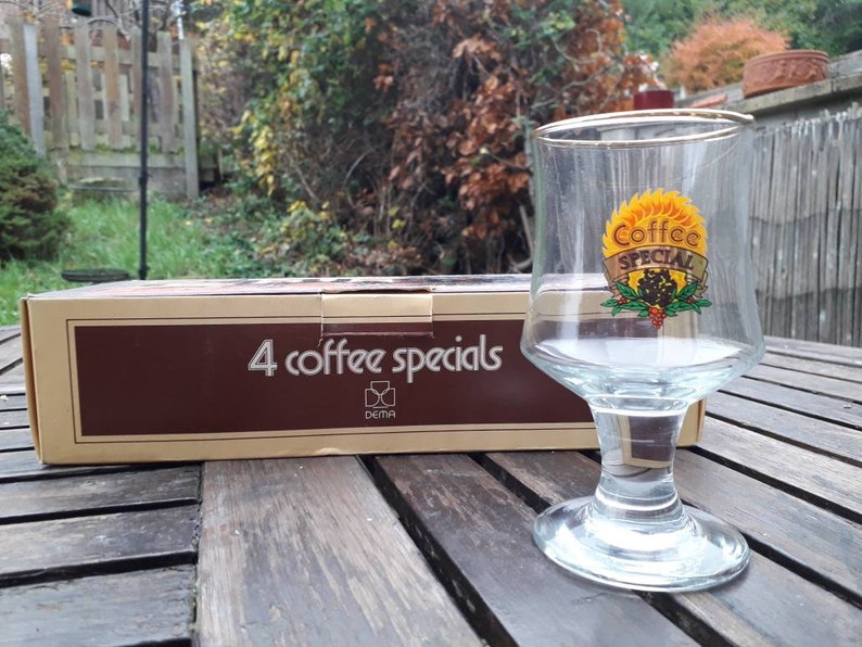 Set of 4 Vintage 1970s Dema Coffee Specials Stemmed Glasses With Gold ...