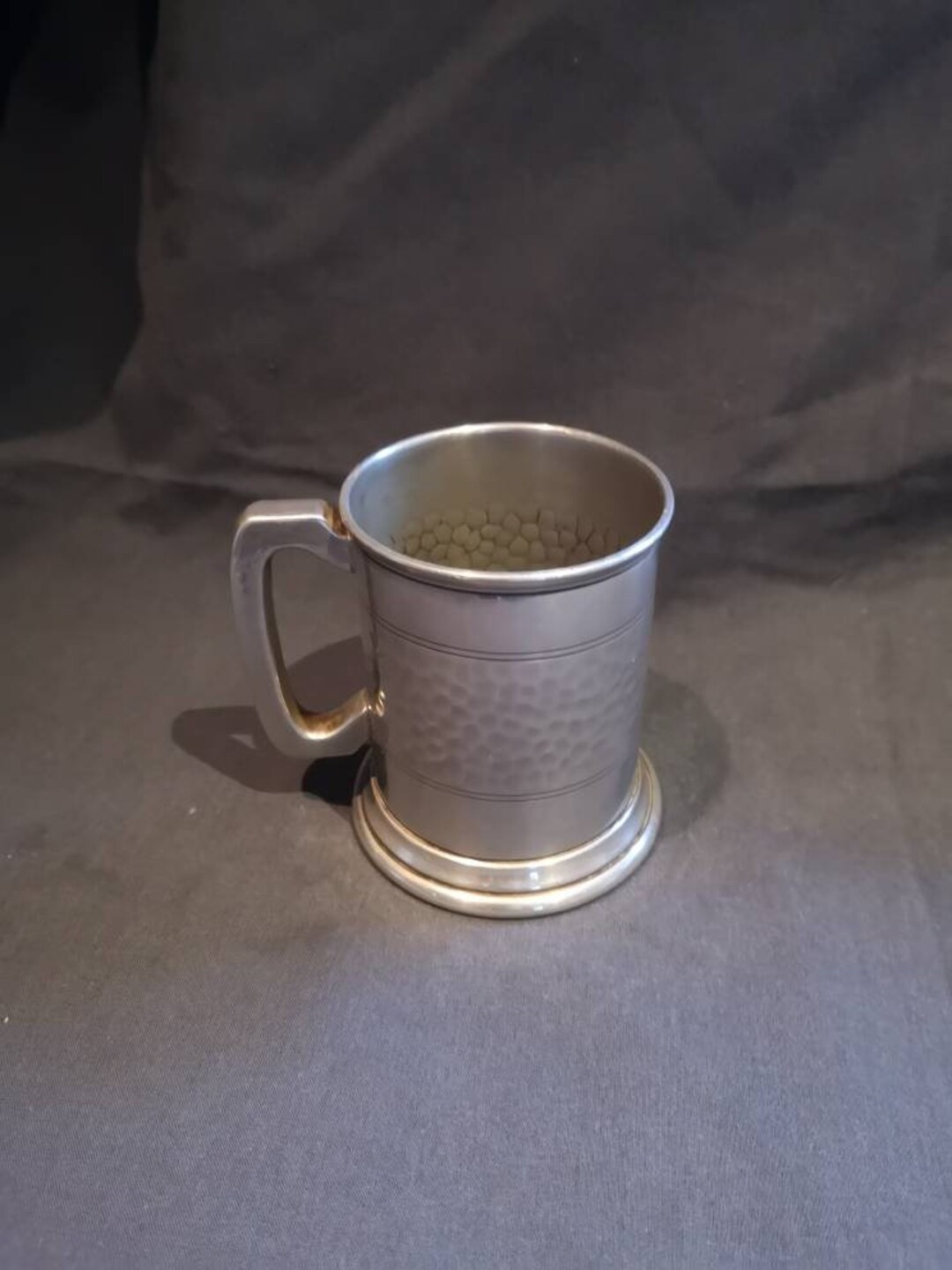 Vintage Hand Hammered Glass Bottomed Pewter Tankard. English Pewter ...