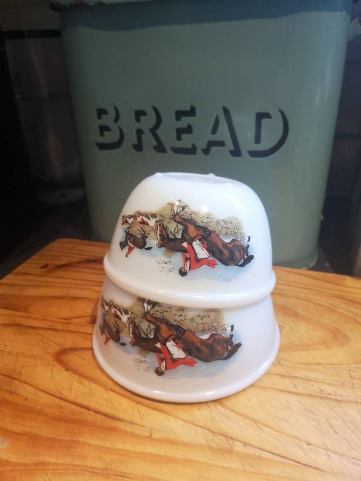 Vintage Set of 2 Jaj Pyrex Tally Ho Design Pudding Bowls, Mixing Bowls ...