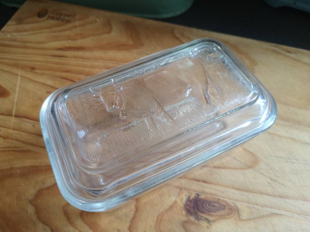 Vintage Arcroc Lidded Glass Butter Dish With Pressed Glass Cow Motif on ...