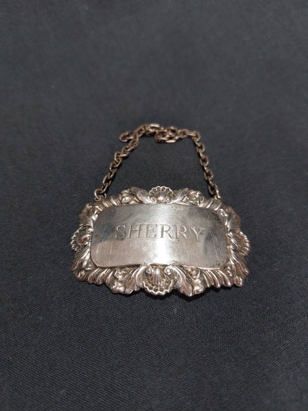 Vintage 1960s Sterling Silver Sherry Decanter Tag. Ornate Silver ...
