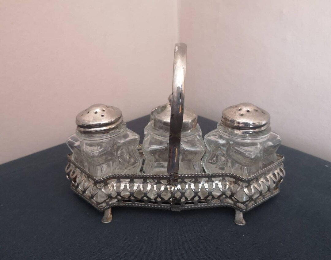 Vintage Mid Century Cruet Set, Chrome Plated Salt and Pepper Set With ...