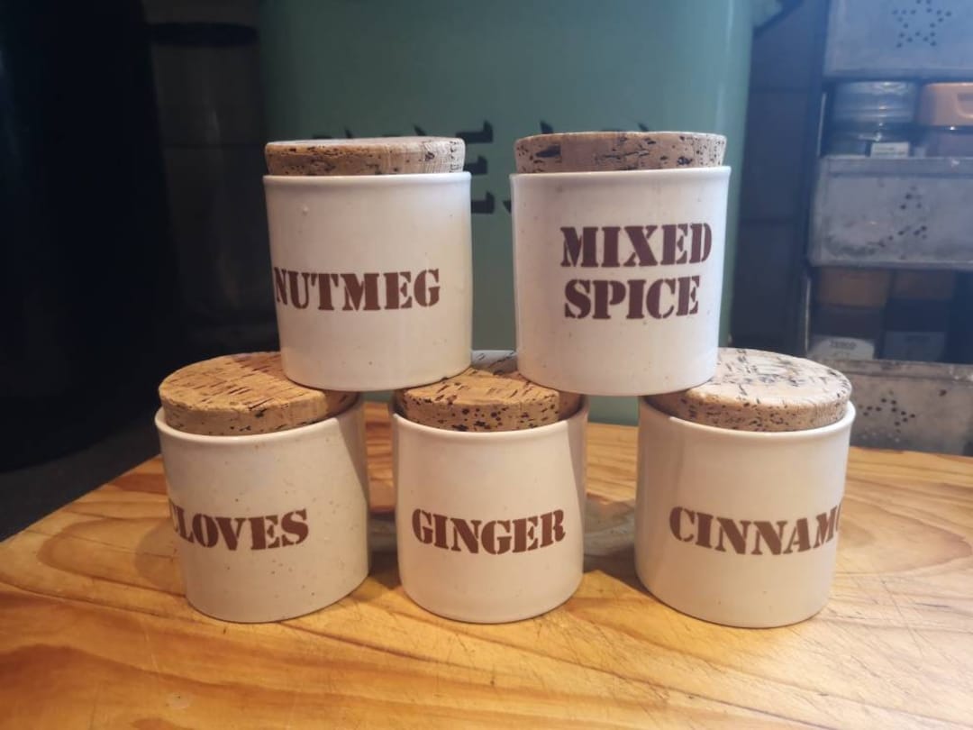 Set of 5 Vintage 1980s Kiln Craft Spice Jars. Vintage Ceramic Herb ...