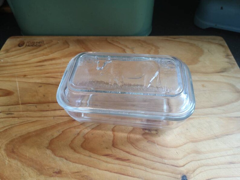 Vintage Arcroc Lidded Glass Butter Dish With Pressed Glass Cow Motif on ...
