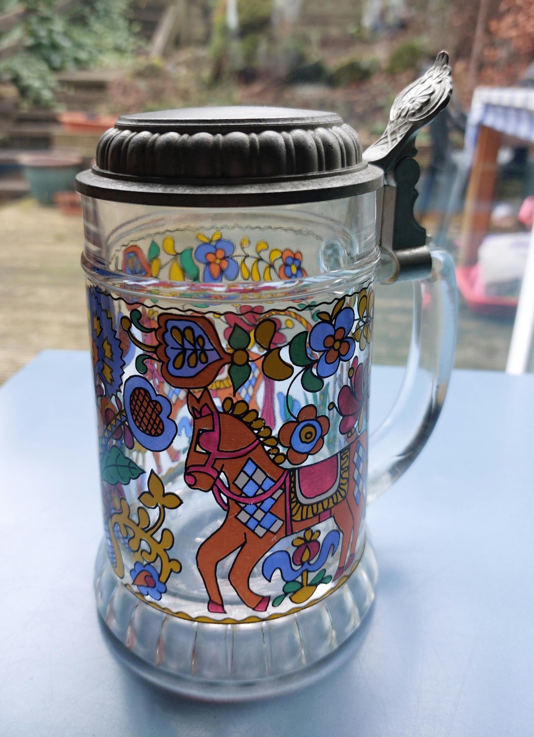 Vintage West German Stein Tankard, Pewter Lid With Retro Design on a ...