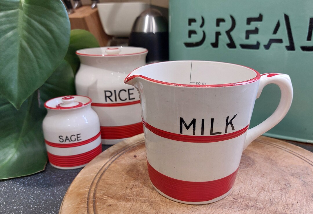 Vintage Kleen Kitchen Ware Red and White 1pt Milk Jug. Art Deco Milk ...