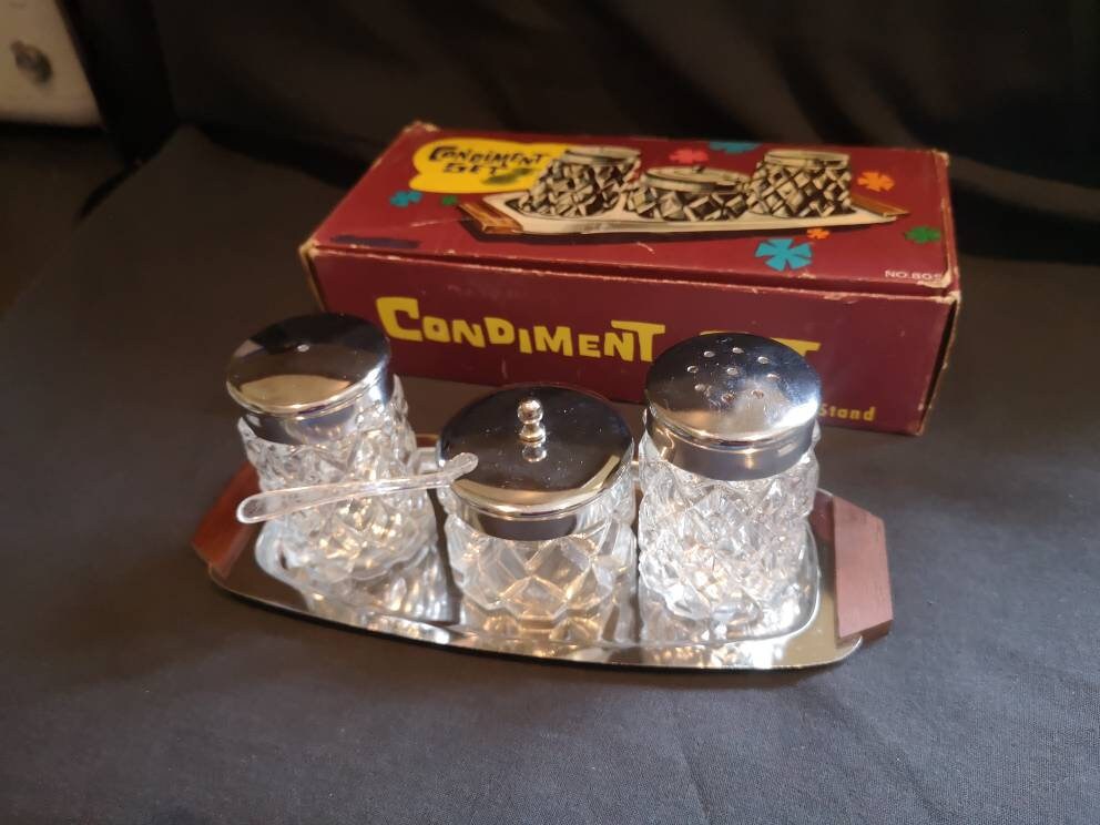Vintage 1970s Condiment Set in Retro Style Original Box. Salt and ...