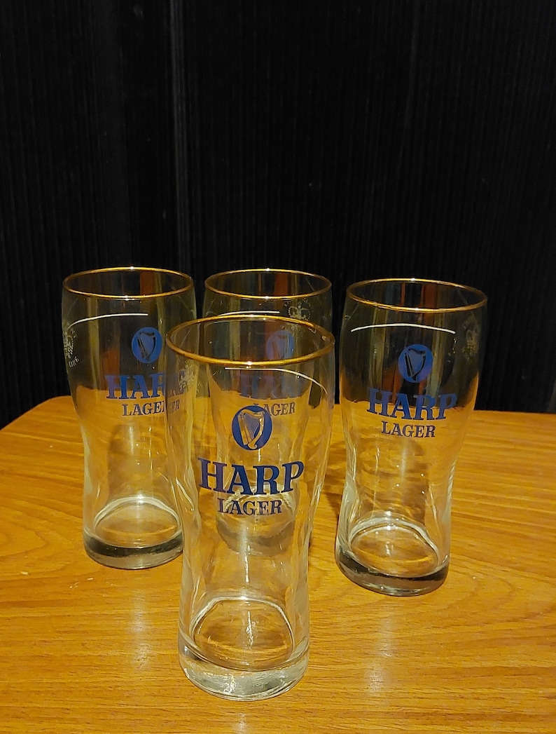 Set of 4 Retro 1970's Harp Lager Half Pint Measured Pub Glasses ...