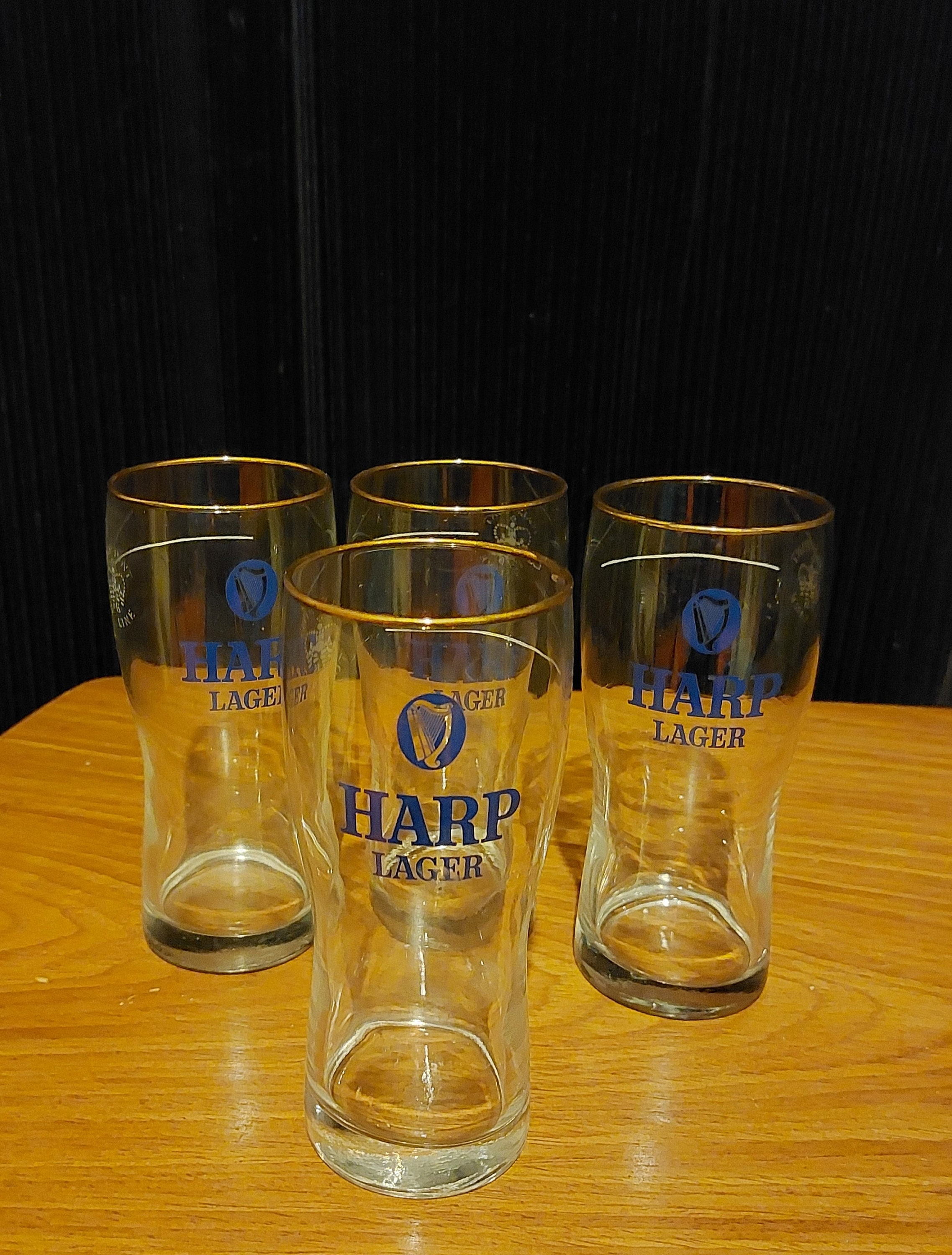 Set of 4 Retro 1970's Harp Lager Half Pint Measured Pub Glasses ...