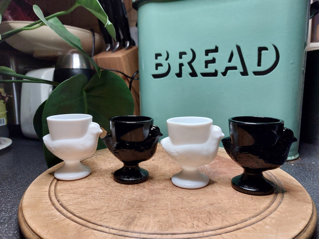 Set of 4 Arcoroc Glass French Egg Cups. Black and White Glass Novelty ...