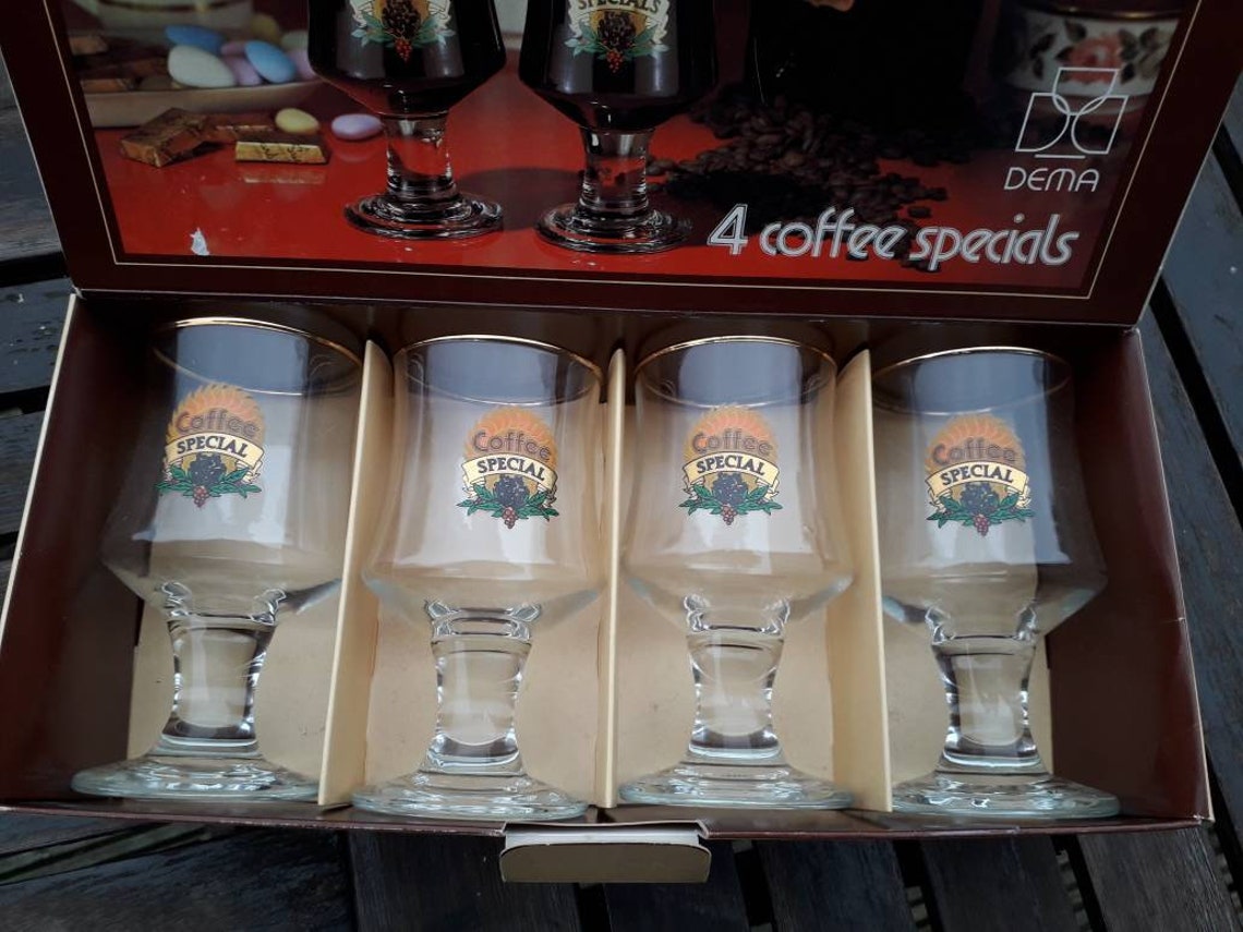 Set of 4 Vintage 1970s Dema Coffee Specials Stemmed Glasses With Gold ...
