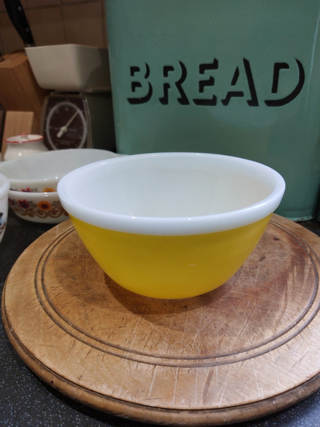 Vintage Early 1970s Sprayware Yellow JAJ Pyrex Bowl, Pudding Bowl ...