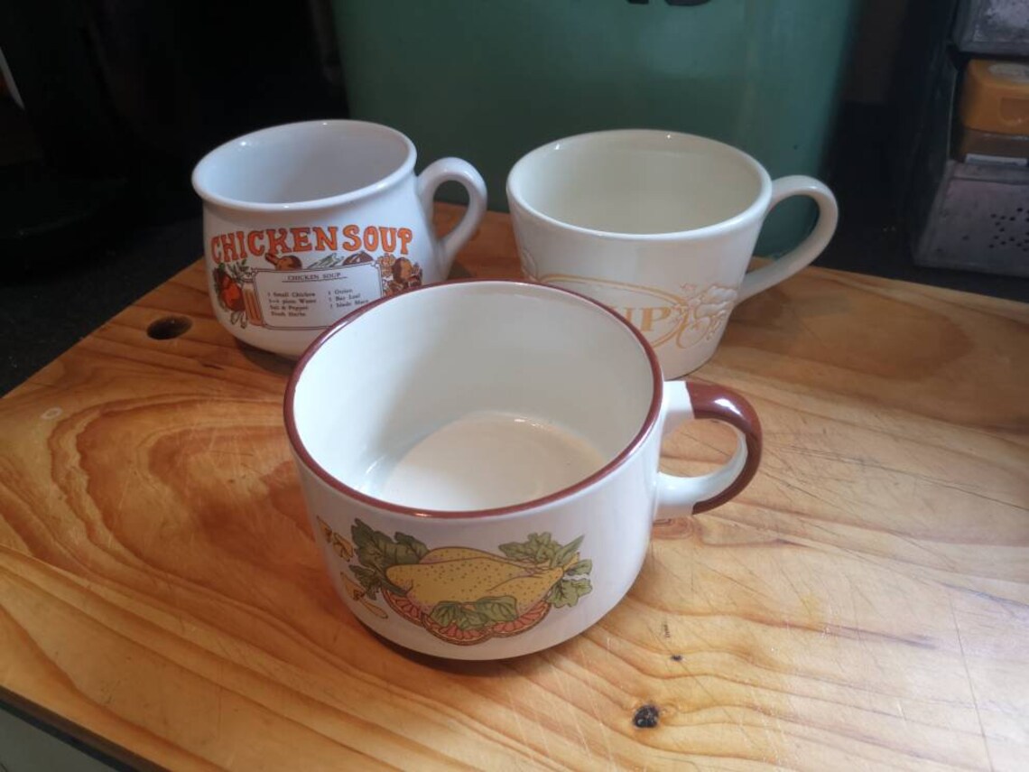 Set of 3 Vintage Ceramic Soup Mug / Bowls. Retro Kitchen - Etsy