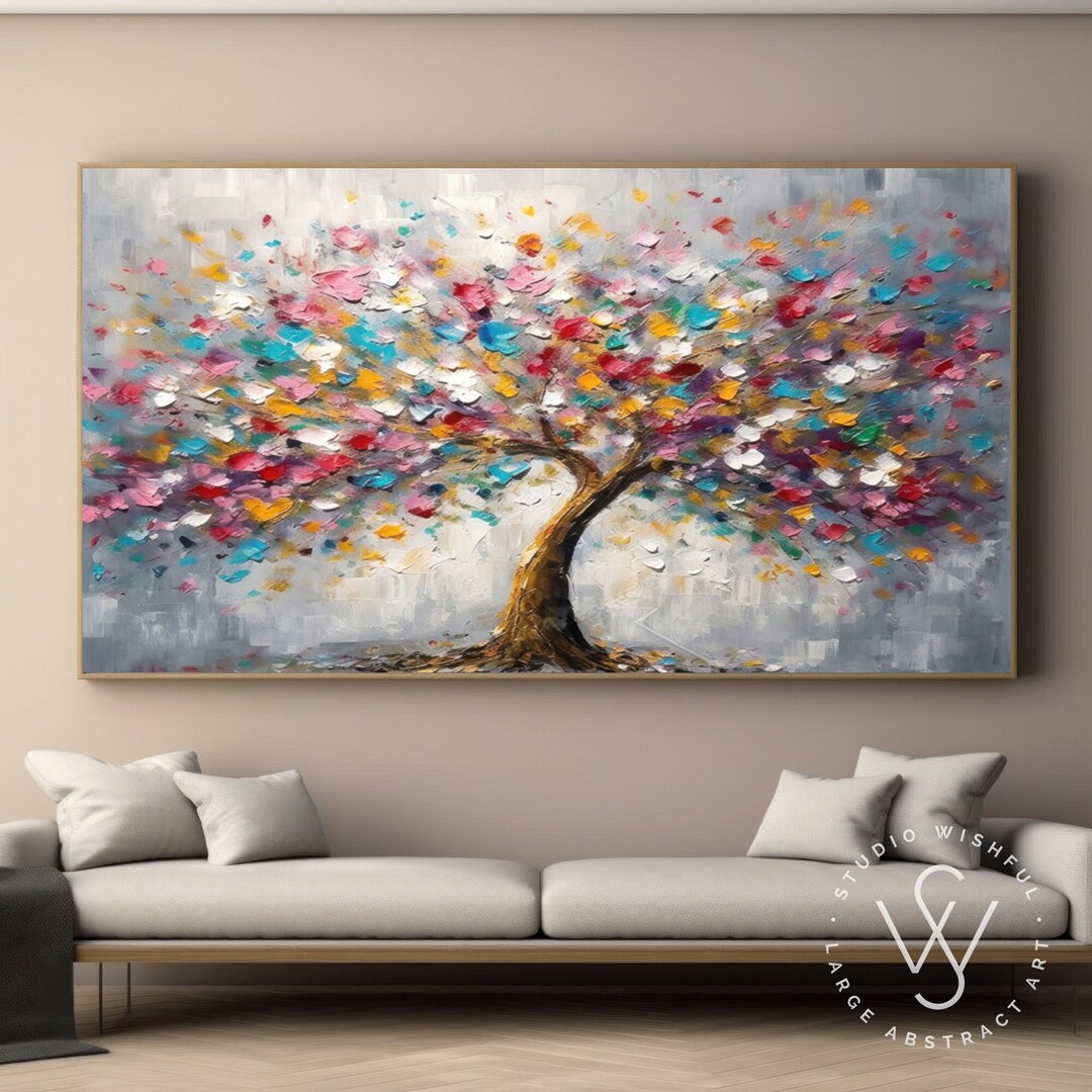 Oversized Colorful Blossom Tree Abstract Wall Decor, Bohemian Tree ...