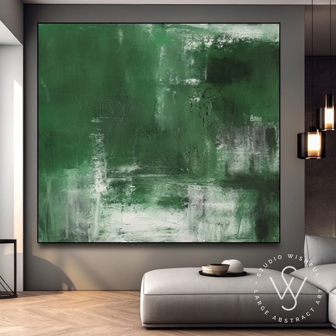 Large Minimalist Green Painting, Green Canvas Wall Art, Original ...