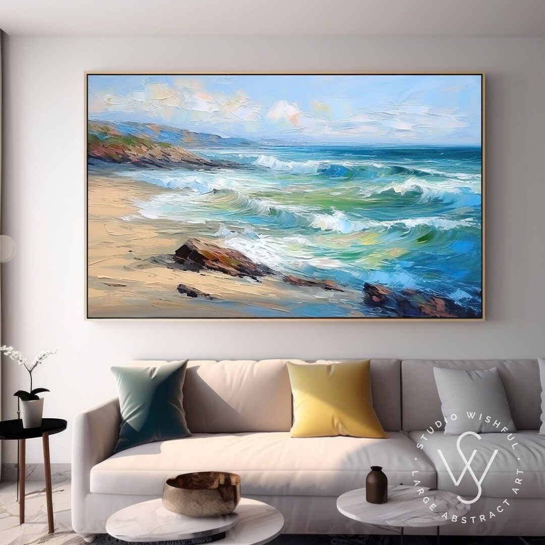 Original Handmade Beach Painting on Canvas Modern Coastal - Etsy