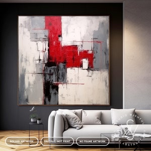 Oversized Red & Grey Canvas Wall Art, Knife Artwork for Master Bedroom ...