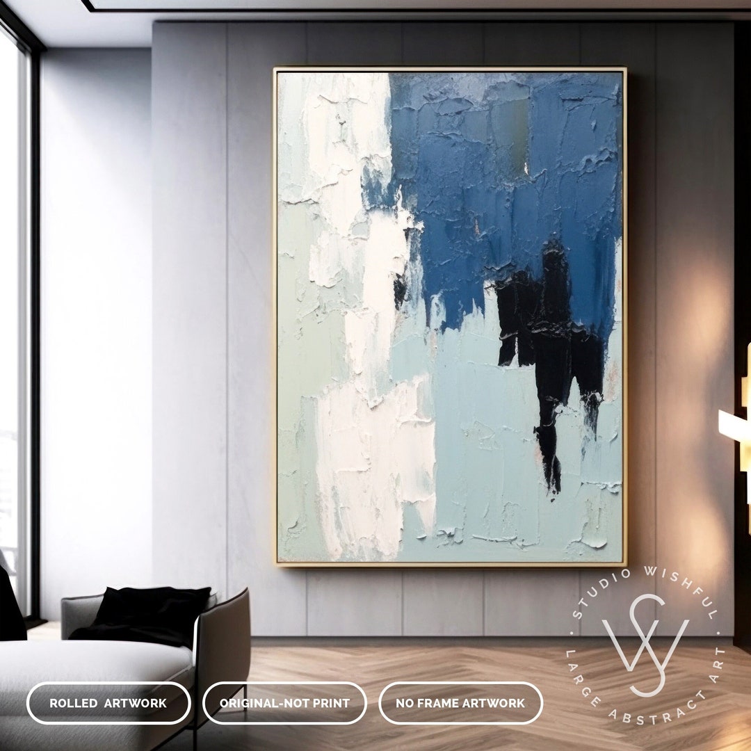 Extra Large Vertical Painting Blue White Oversize Tall - Etsy