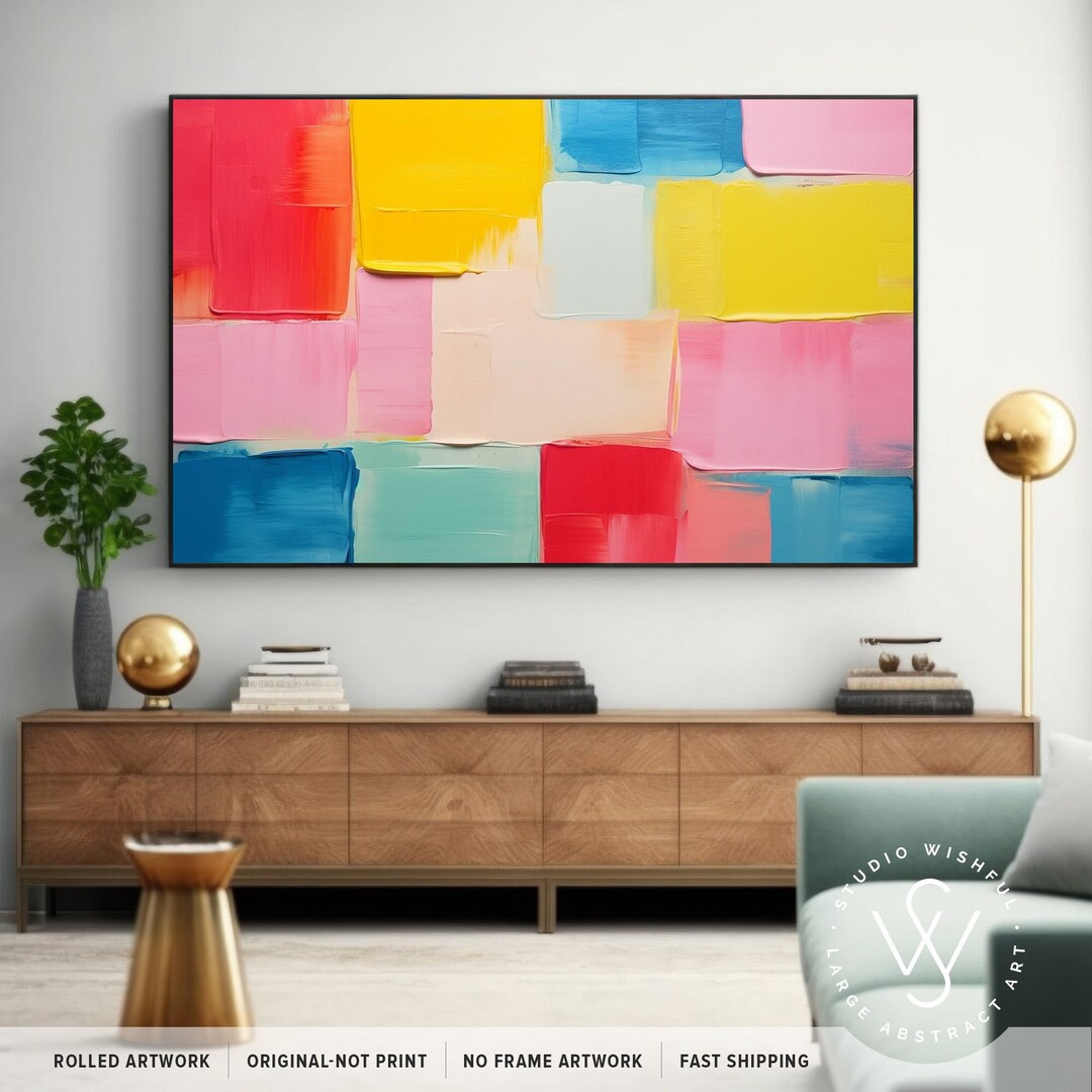 Extra Large Bold Colorful Stokes on Canvas, Minimalism Multicolor ...