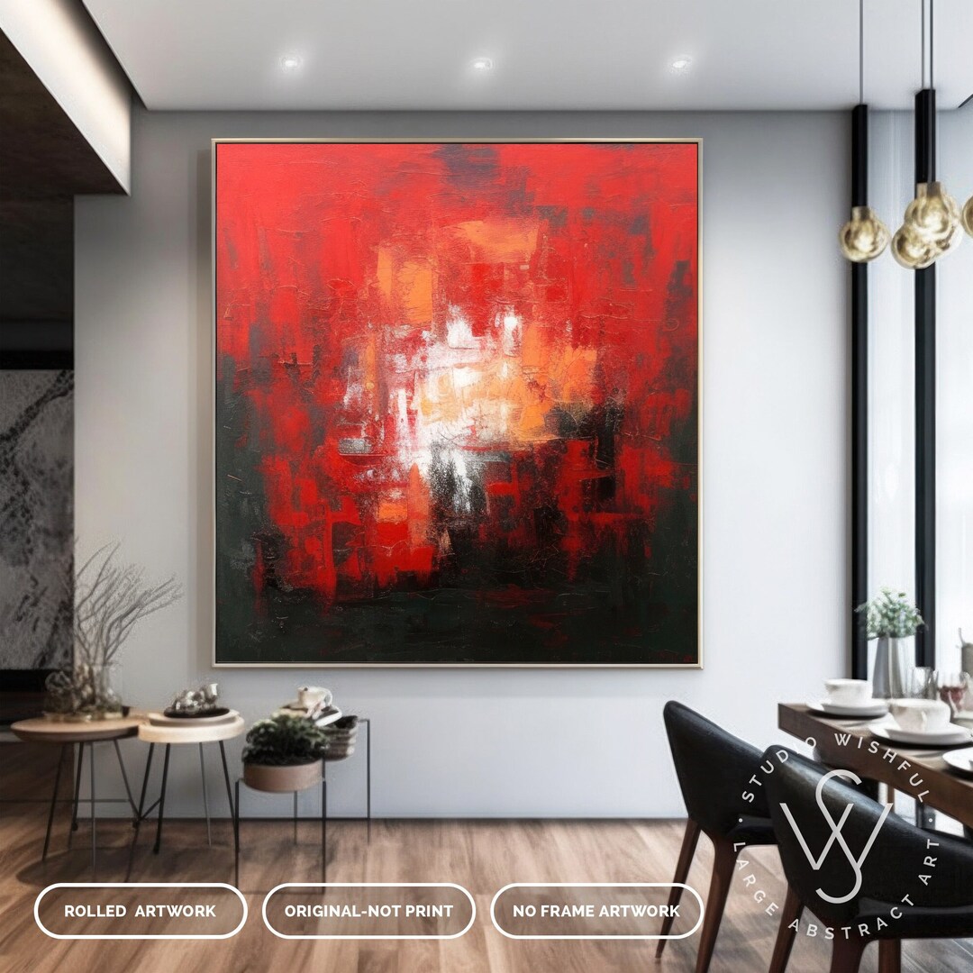 Oversized Red Abstract Painting on Canvas, Original Handmade Wall Art ...