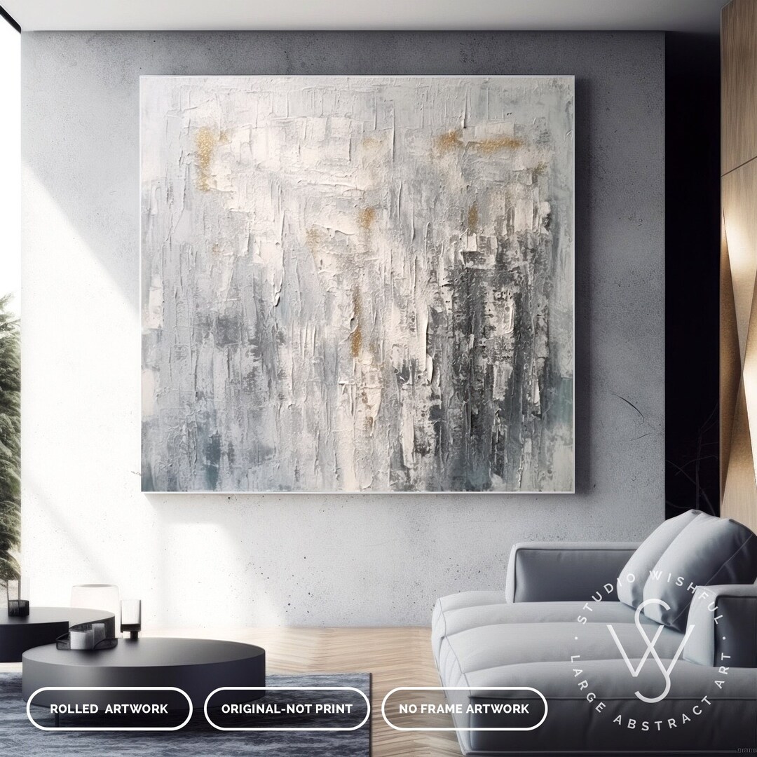 Minimalist White & Grey Textured Painting on Canvas Unique - Etsy