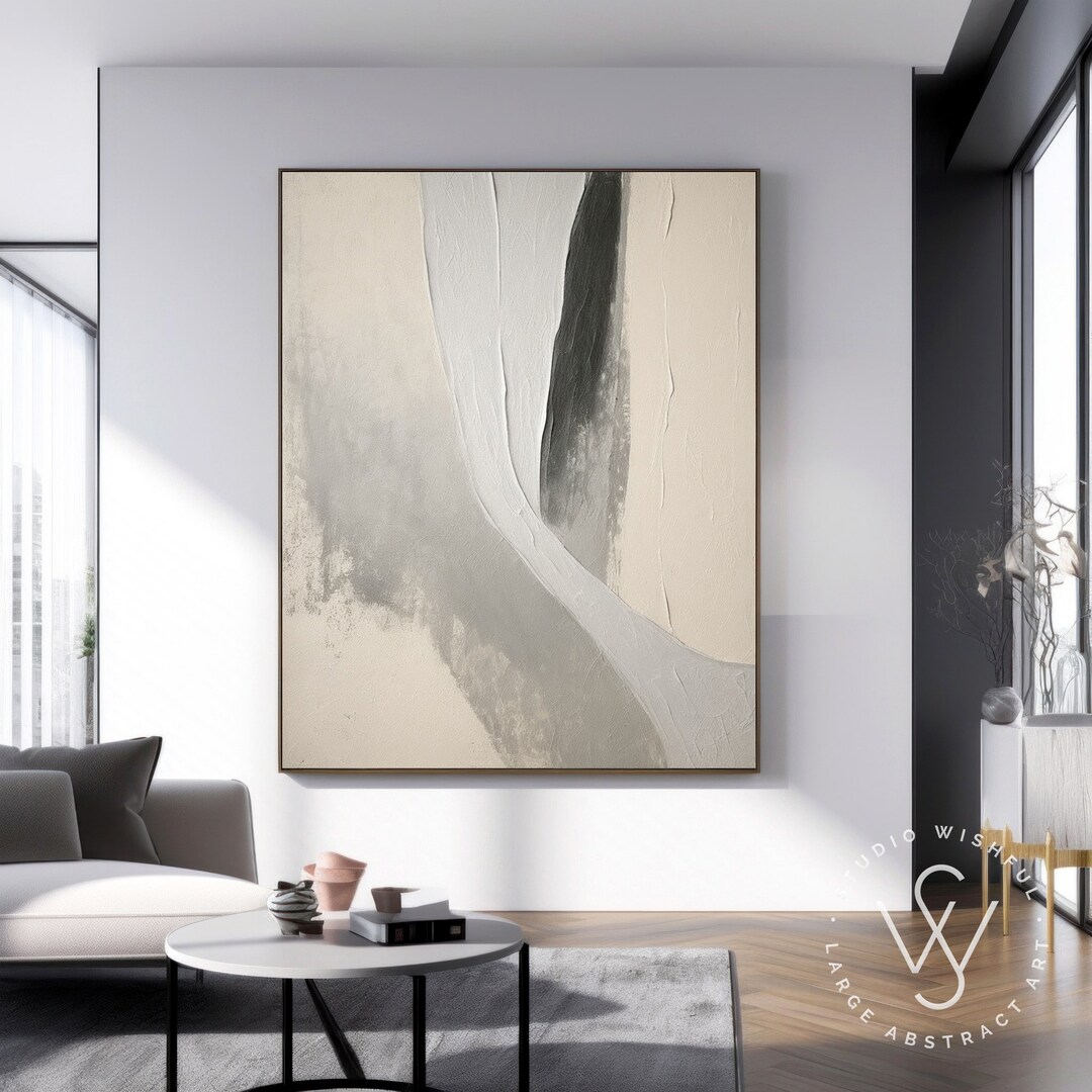 Handmade Beige & Gray Texture Painting, Minimalist Grey Canvas Wall Art ...