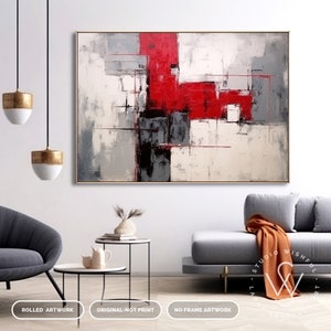 Oversized Red & Grey Canvas Wall Art, Knife Artwork for Master Bedroom ...