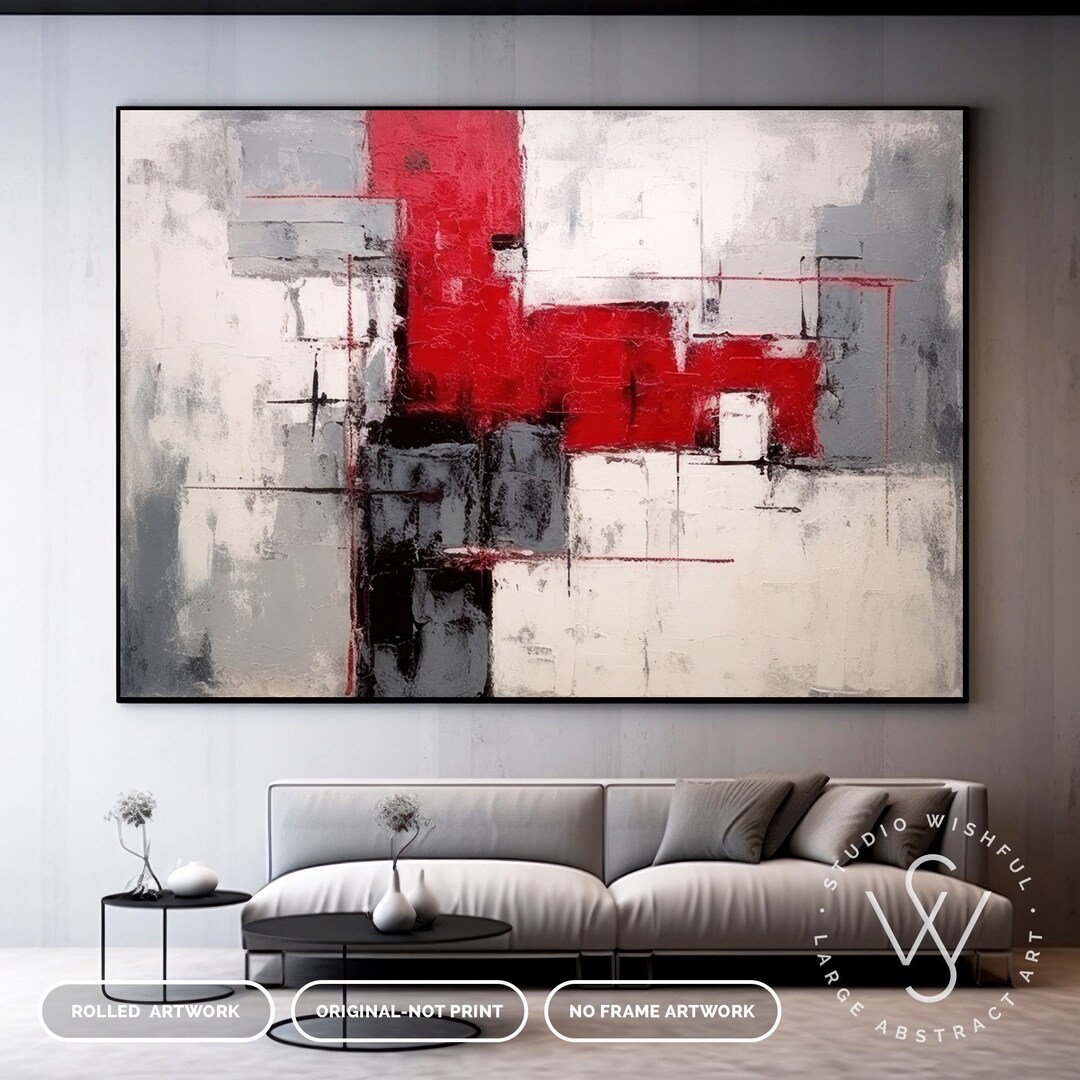 Oversized Red & Grey Canvas Wall Art, Knife Artwork for Master Bedroom ...