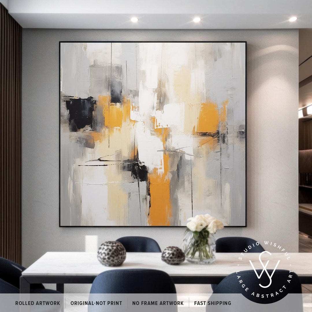 Oversized Contemporary Grey Canvas Wall Art, Original Grey Decor ...