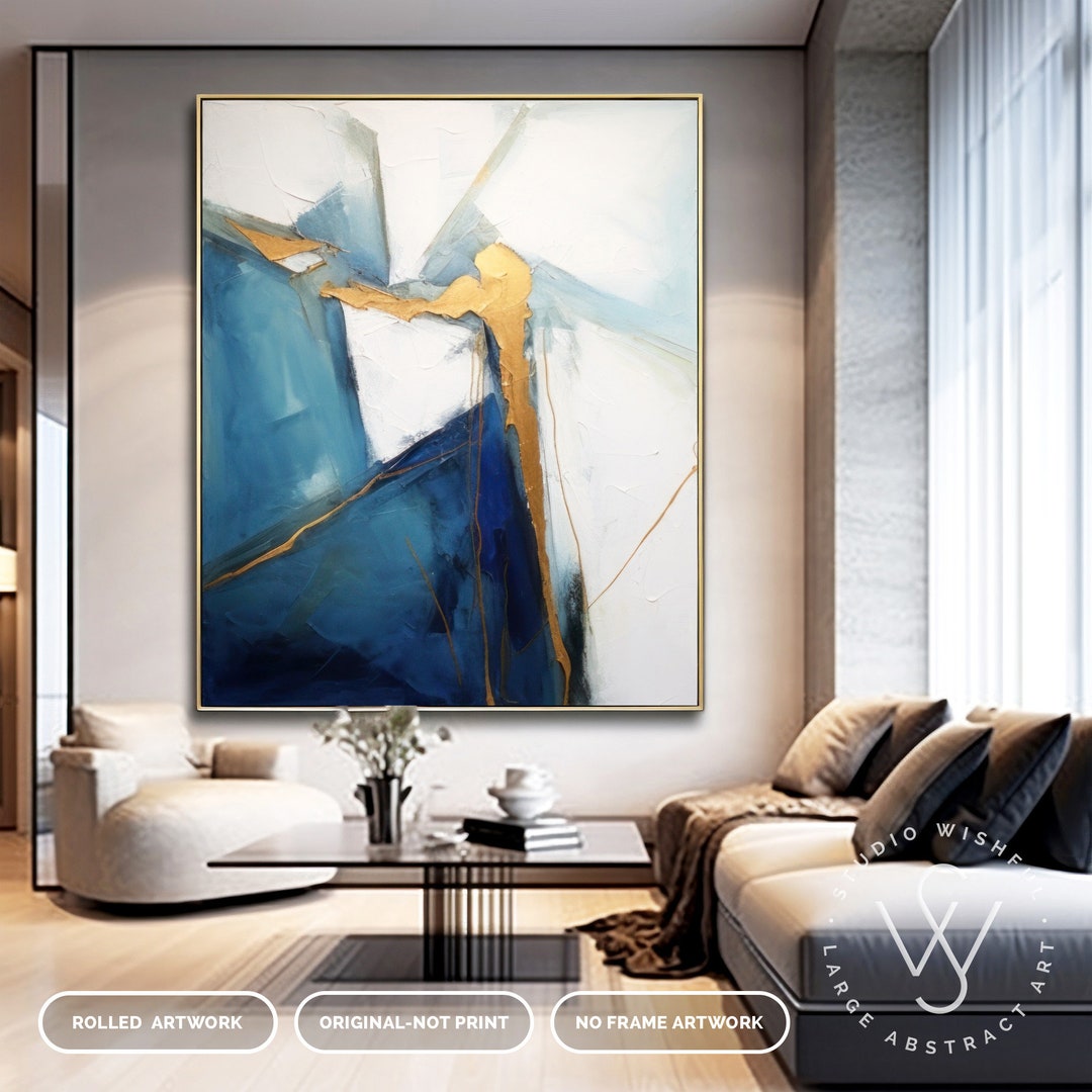 Unique Dark Blue Artwork for Room Original Minimal Blue & - Etsy