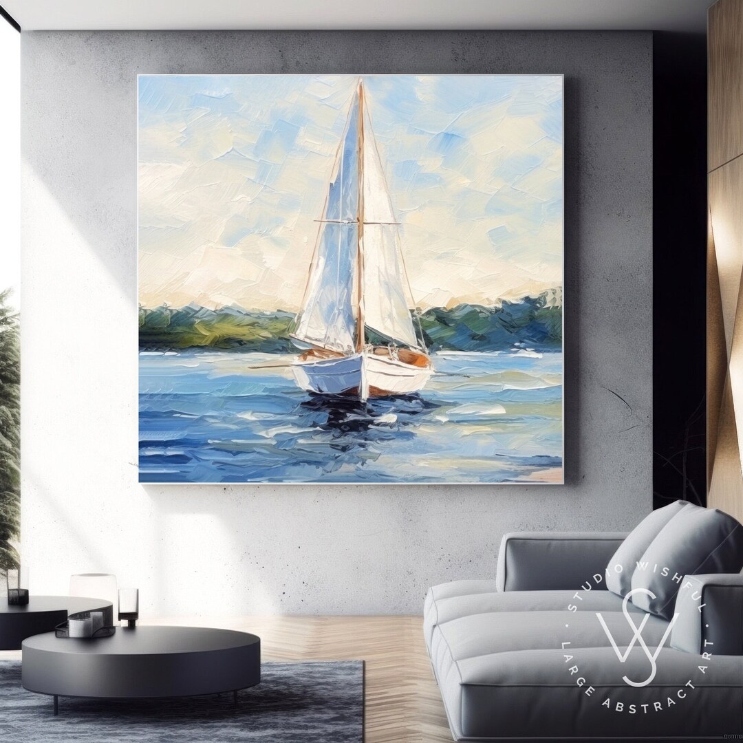 Original Sailboat Canvas Wall Art, Unique Coastal Artwork for Room ...