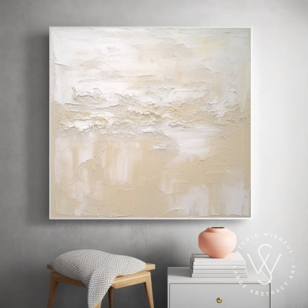 Minimal Beige & White Abstract Painting White and Beige Wall - Etsy