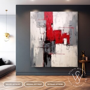 Oversized Red & Grey Canvas Wall Art, Knife Artwork for Master Bedroom ...