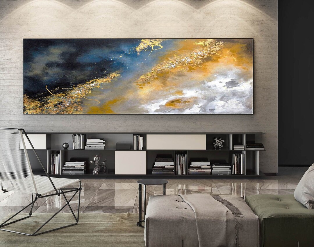 Magical Blue Clouds Canvas Artwork With Golden Touch, Amazing Golden ...