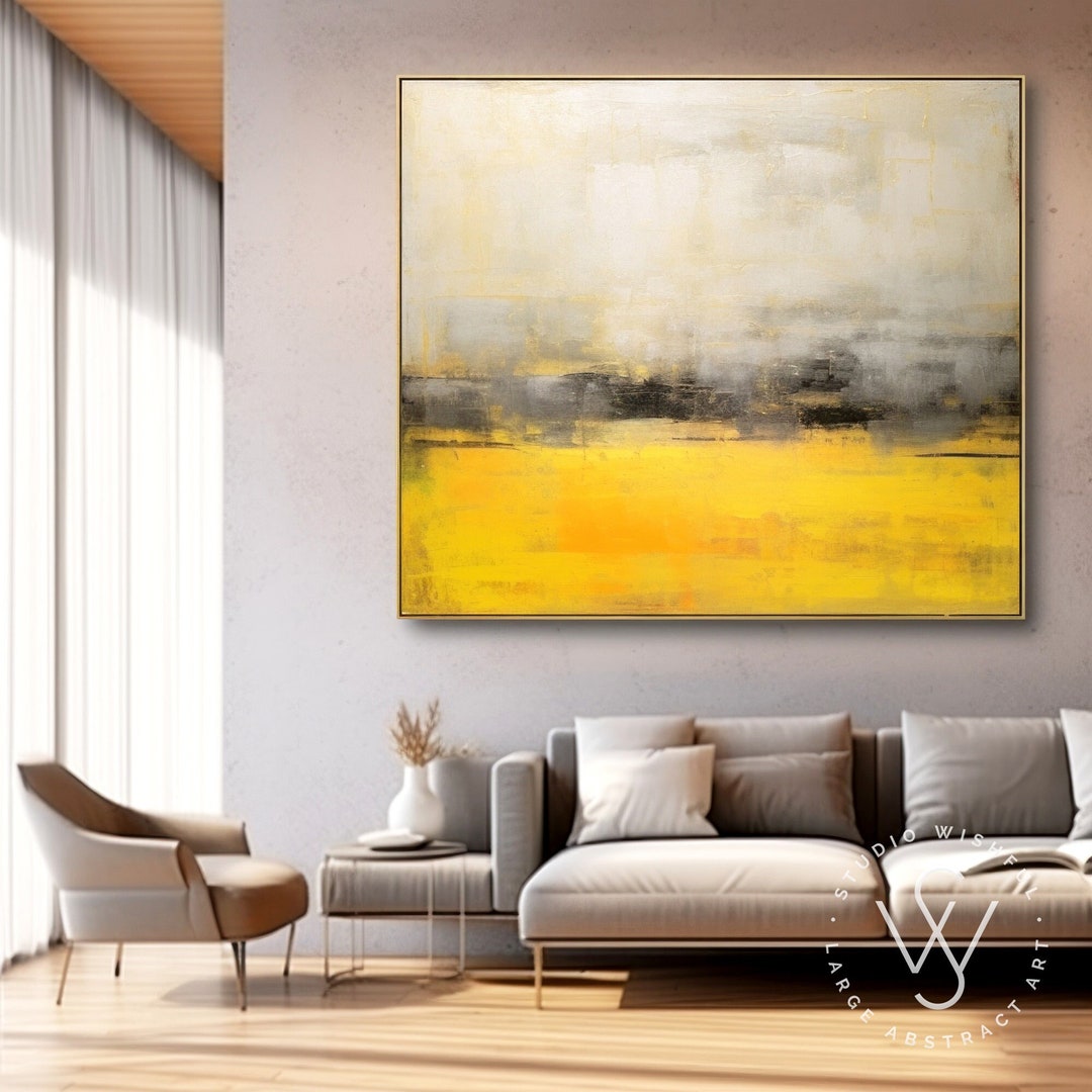 Original Yellow & Brown Abstract Painting on Canvas, Large Minimalist ...