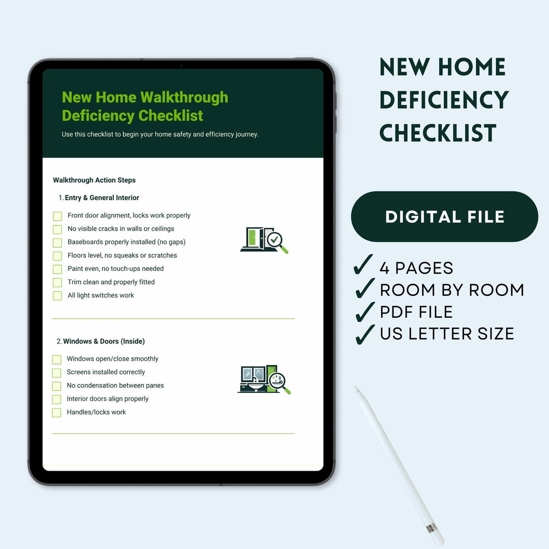Home Deficiency Checklist – Printable New Home Walkthrough Inspection ...